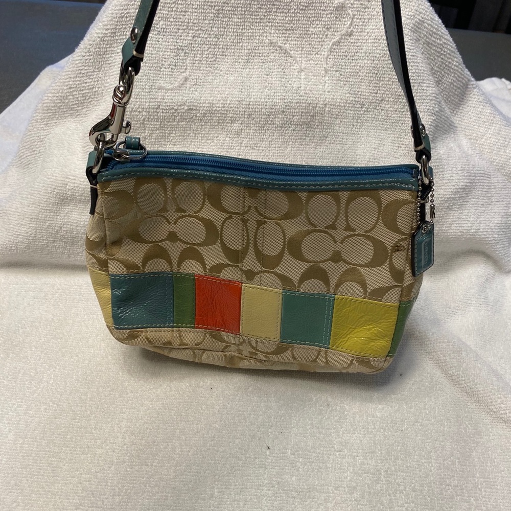 Coach Mini Signature Fabric Bag With Leather Trim - Gem